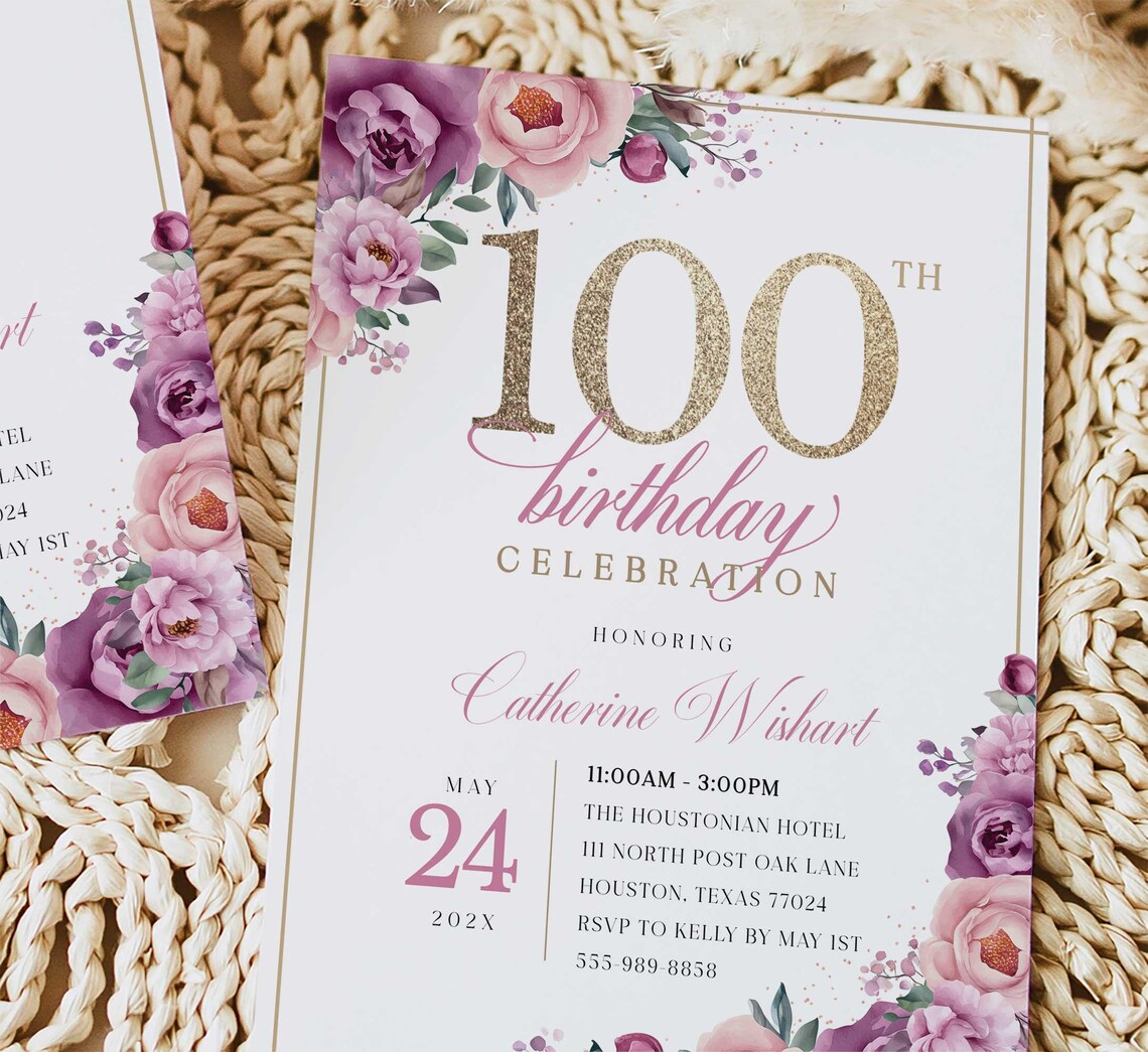100th Birthday Invitation With Photo, 100 Years Loved Birthday ...