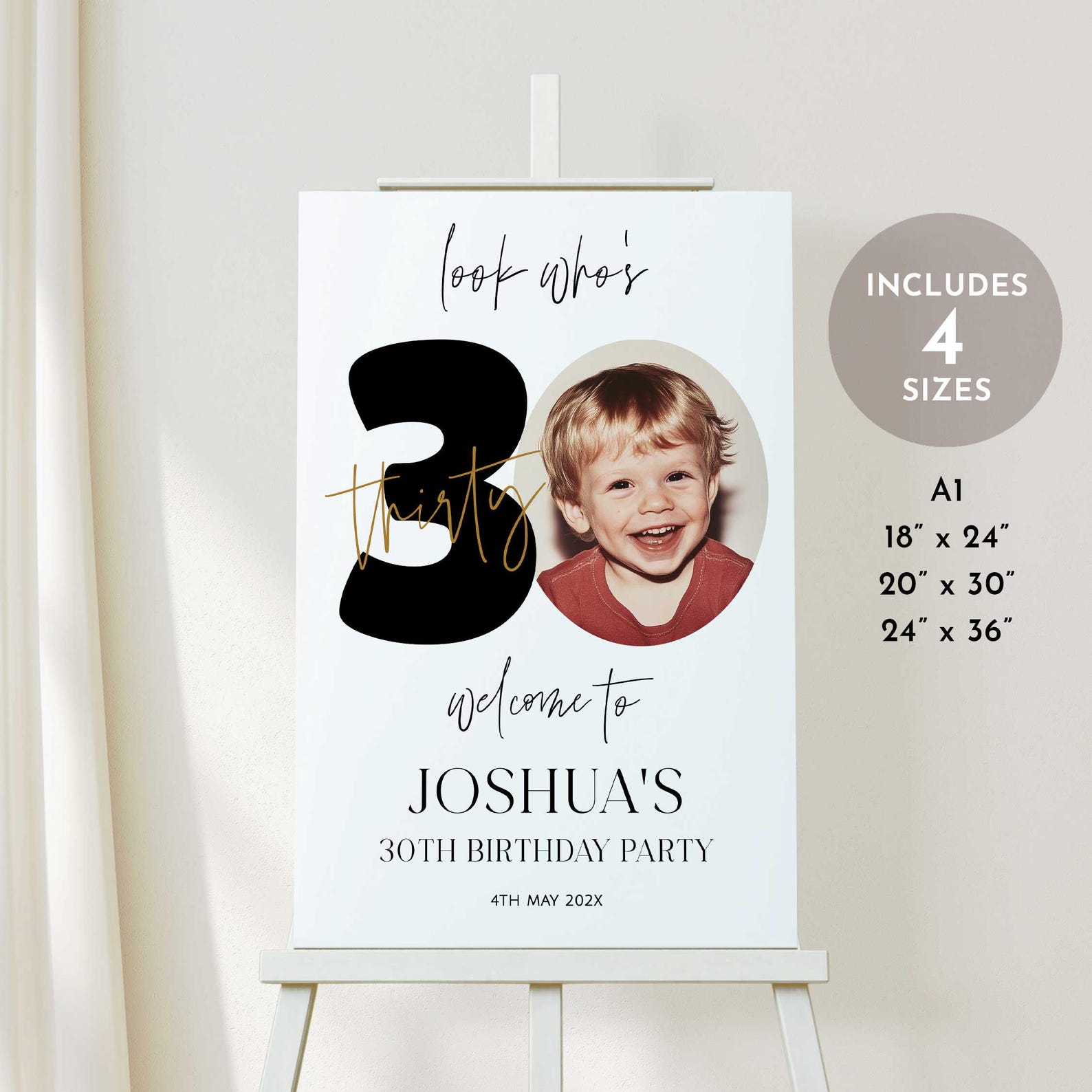 Look Who's 30 Welcome Sign With Photo, Modern 30th Birthday Welcome ...