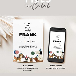 Dog 1st Birthday Invitation, Come Sit Stay Invitation, Dog Theme ...