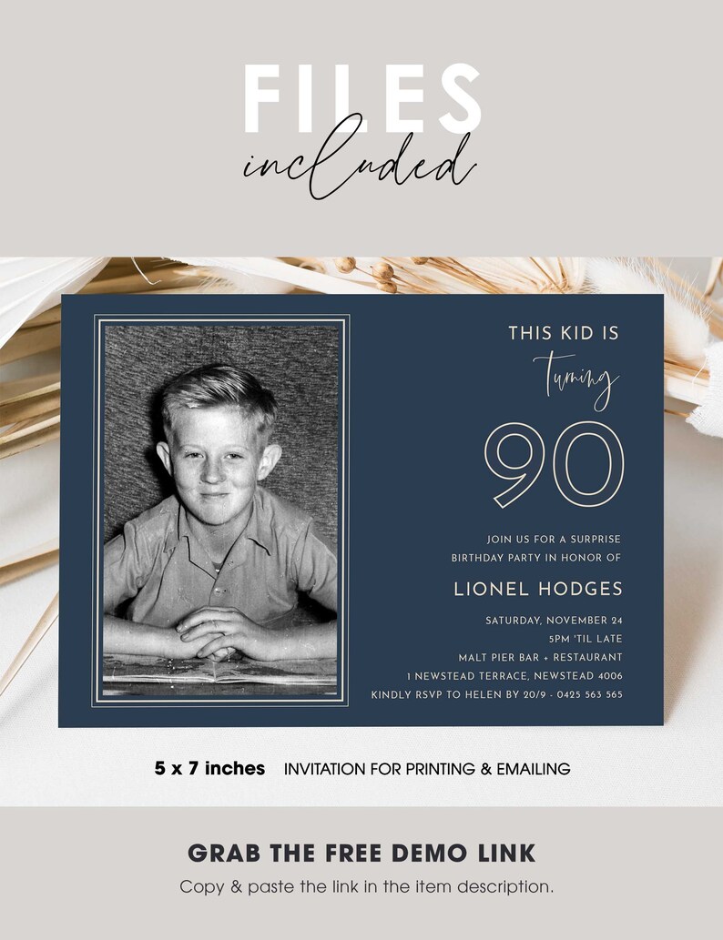 Surprise 90th Invitation for Men With Photo, Funny Photo 90th ...