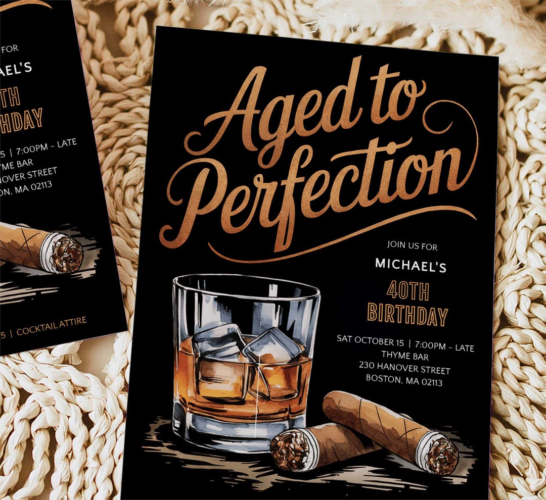 40th Birthday Invite Whiskey, Aged to Perfection Invitation, Bourbon ...