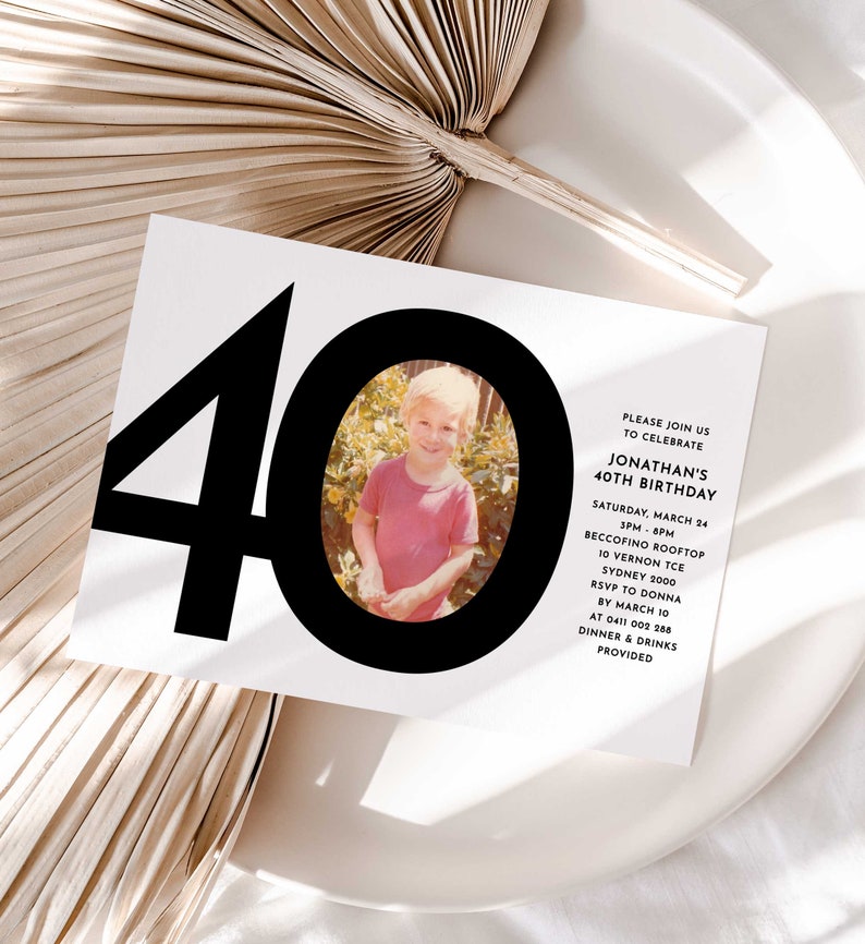 Simple 40th Birthday Invitation With Photo Minimal 40th - Etsy