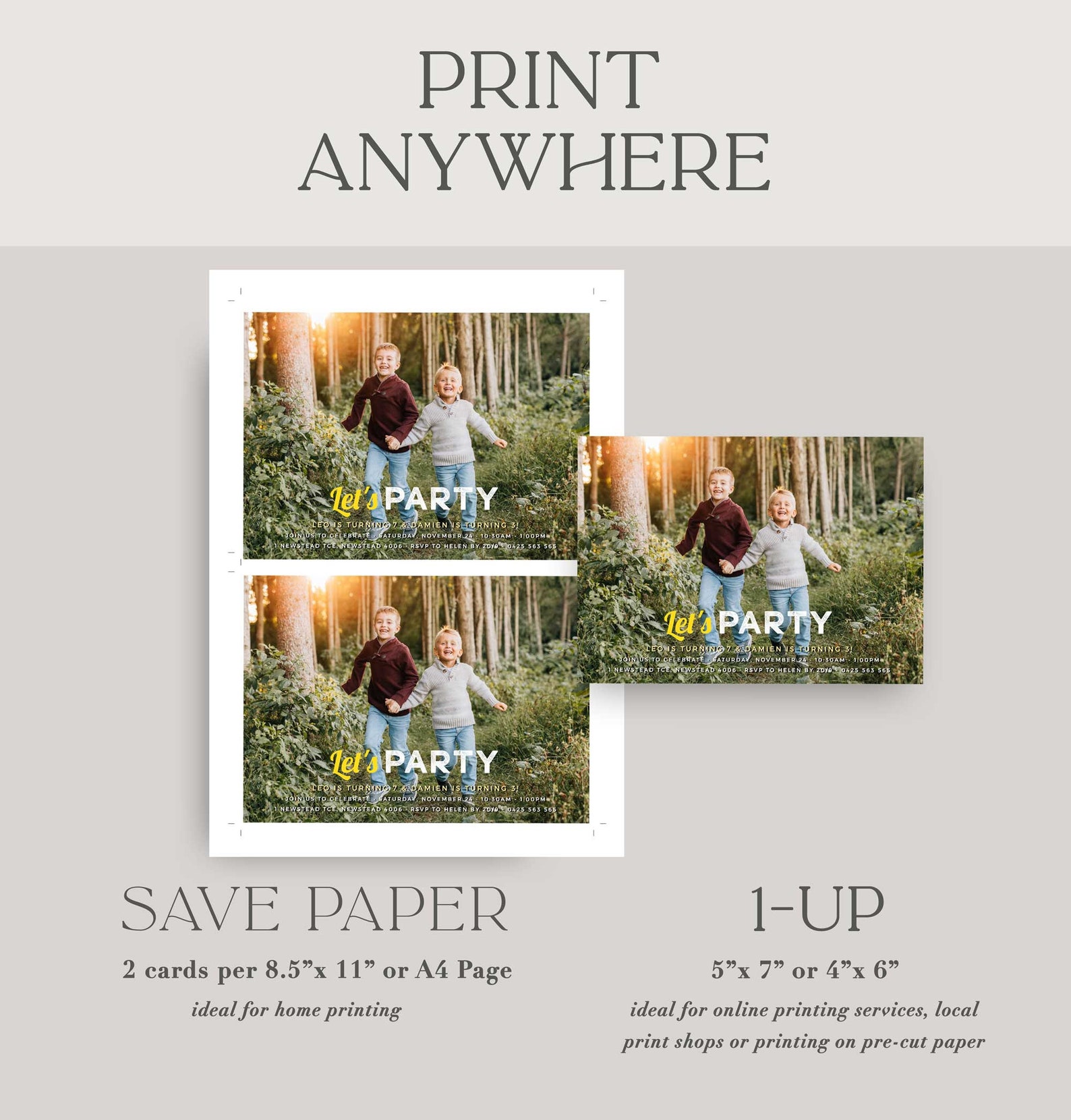 Joint Birthday Party Invitation Template With Photo, Brothers Birthday ...