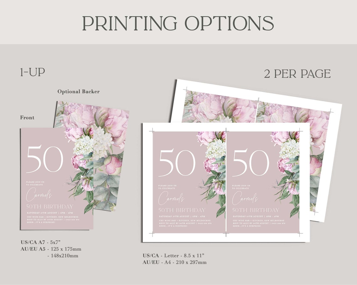 50th Birthday Invitation for Women, Feminine 50th Invitation, 50th ...