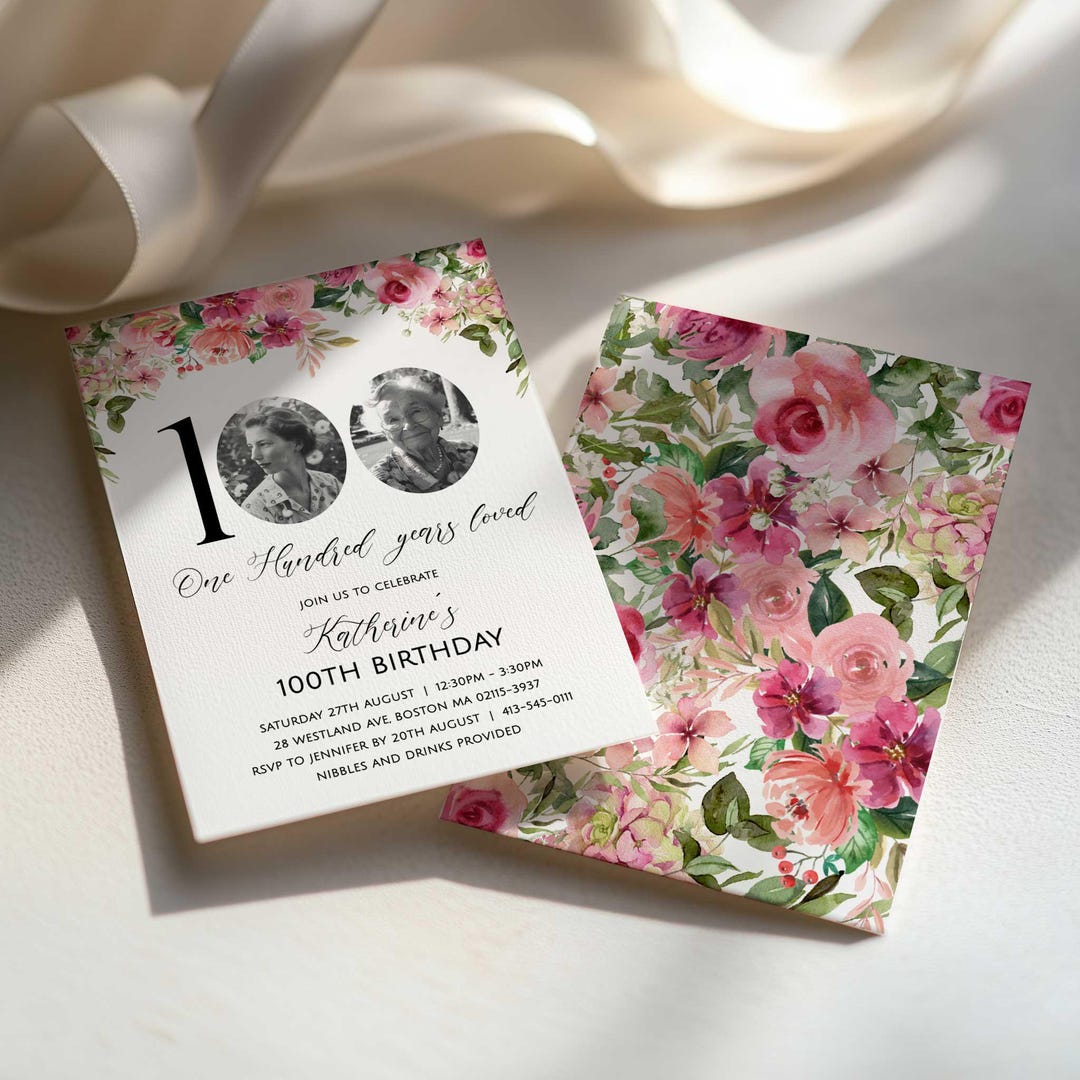 100th Birthday Invitation, 100 Years Loved Party Invite, Editable ...