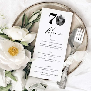 70th Birthday Menu Template, 70th Birthday Dinner Menu, 70th Menu Card ...