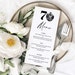70th Birthday Menu Template, 70th Birthday Dinner Menu, 70th Menu Card ...