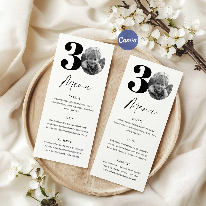 30th Birthday Dinner Menu Template, 30th Menu Cards, Custom Menu ...
