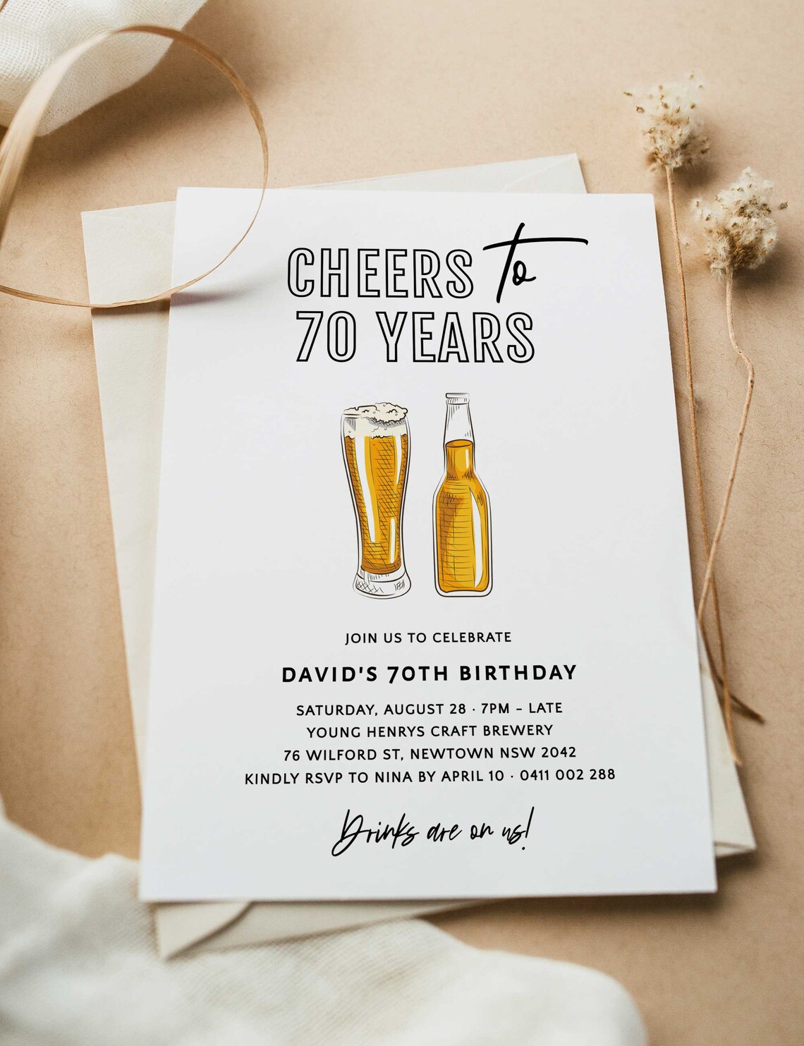 70th Beer Invitation Instant Download Cheers to 70 Years - Etsy