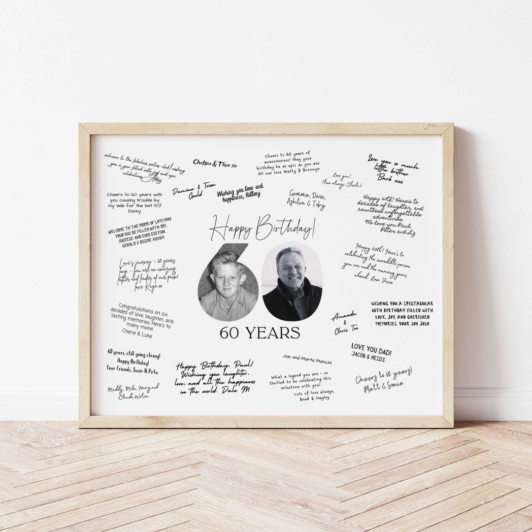 60th Birthday Signature Board Printable, Minimal 60th Birthday Photo ...