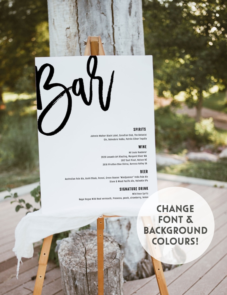 Minimal Black and White Bar Sign Simple Bar Menu 8x10 - Etsy