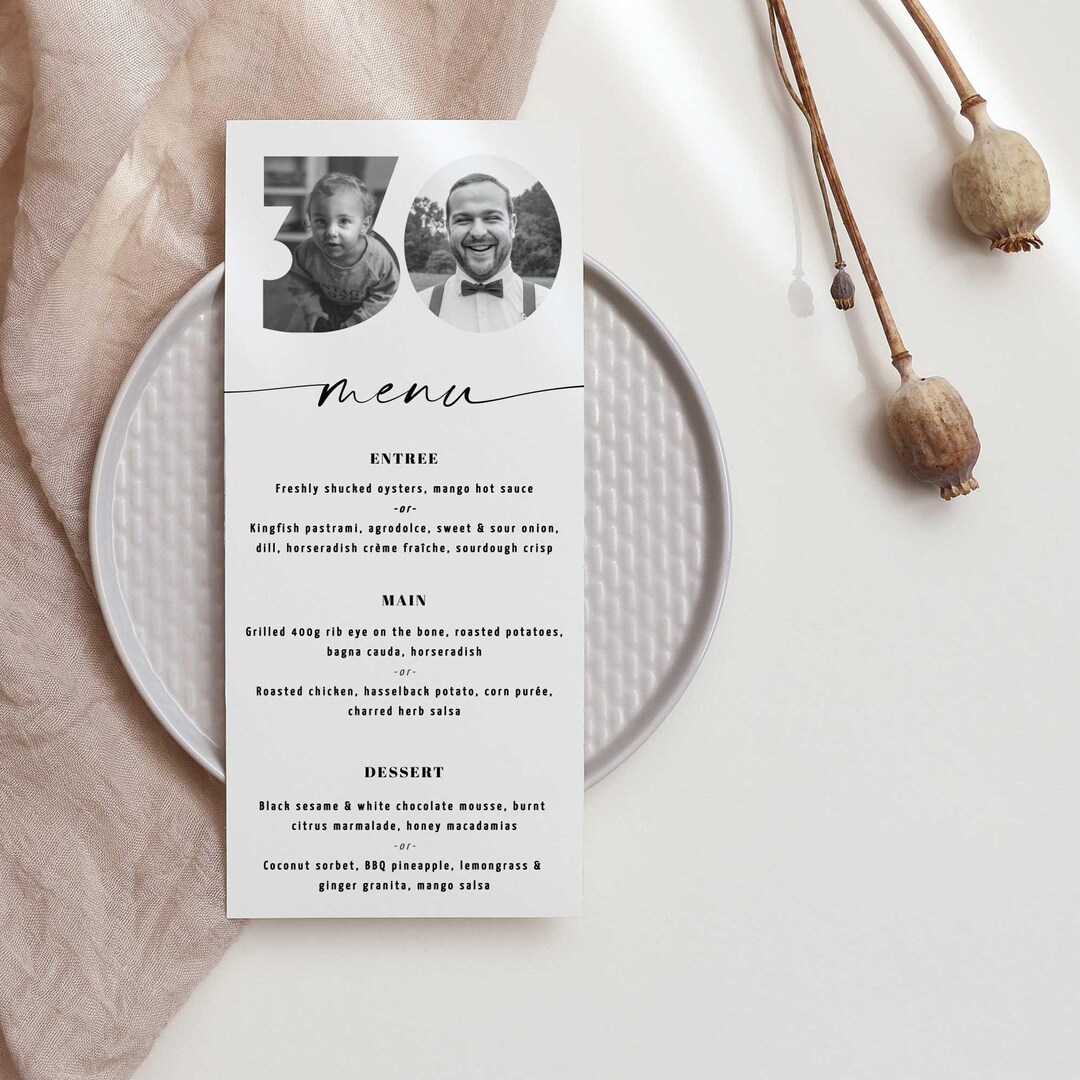 Drink Menu for 30th Birthday, 30th Birthday Menu, 30th Menu DL, 30th ...