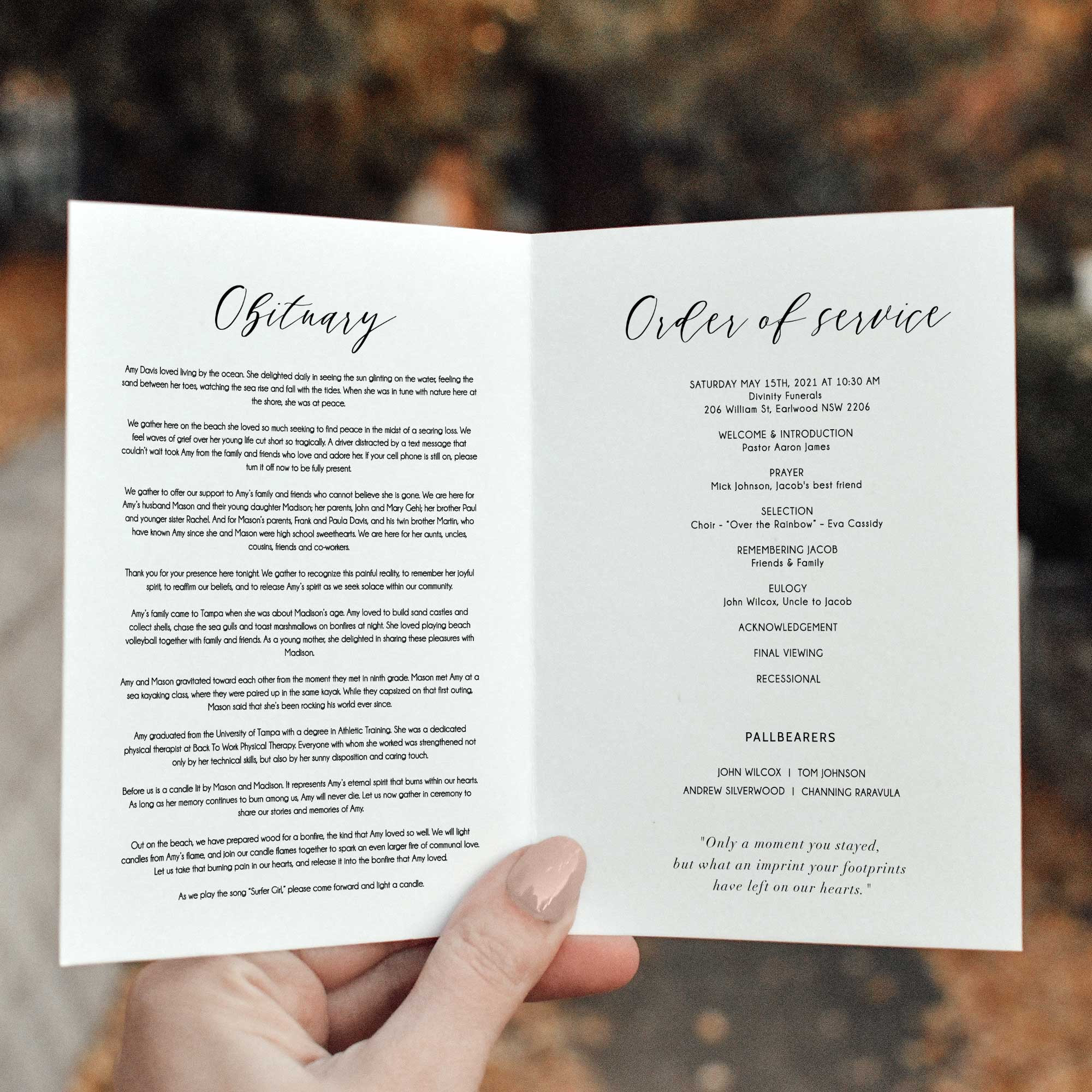 Simple Funeral Program Template Modern Funeral Program | Etsy Australia