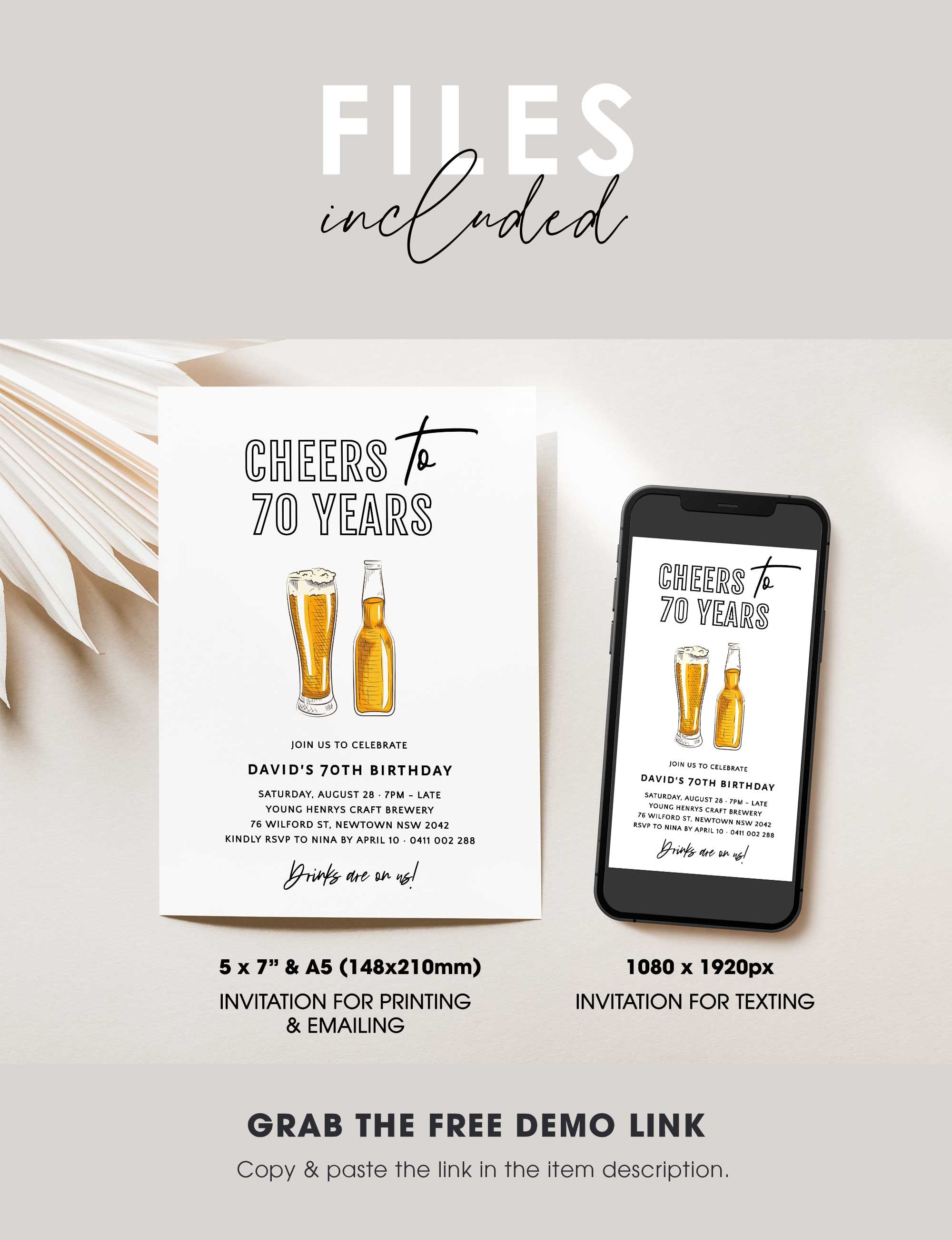 70th Beer Invitation Instant Download Cheers to 70 Years | Etsy