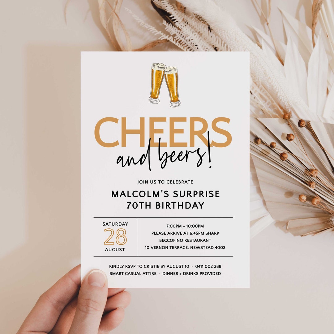 Cheers and Beers 70th Invitation Instant Download, Cheers to 70 Years ...