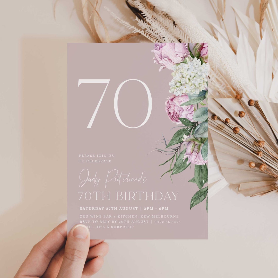 70th Birthday Invitation for Women, Feminine 70th Invitation, 70th ...