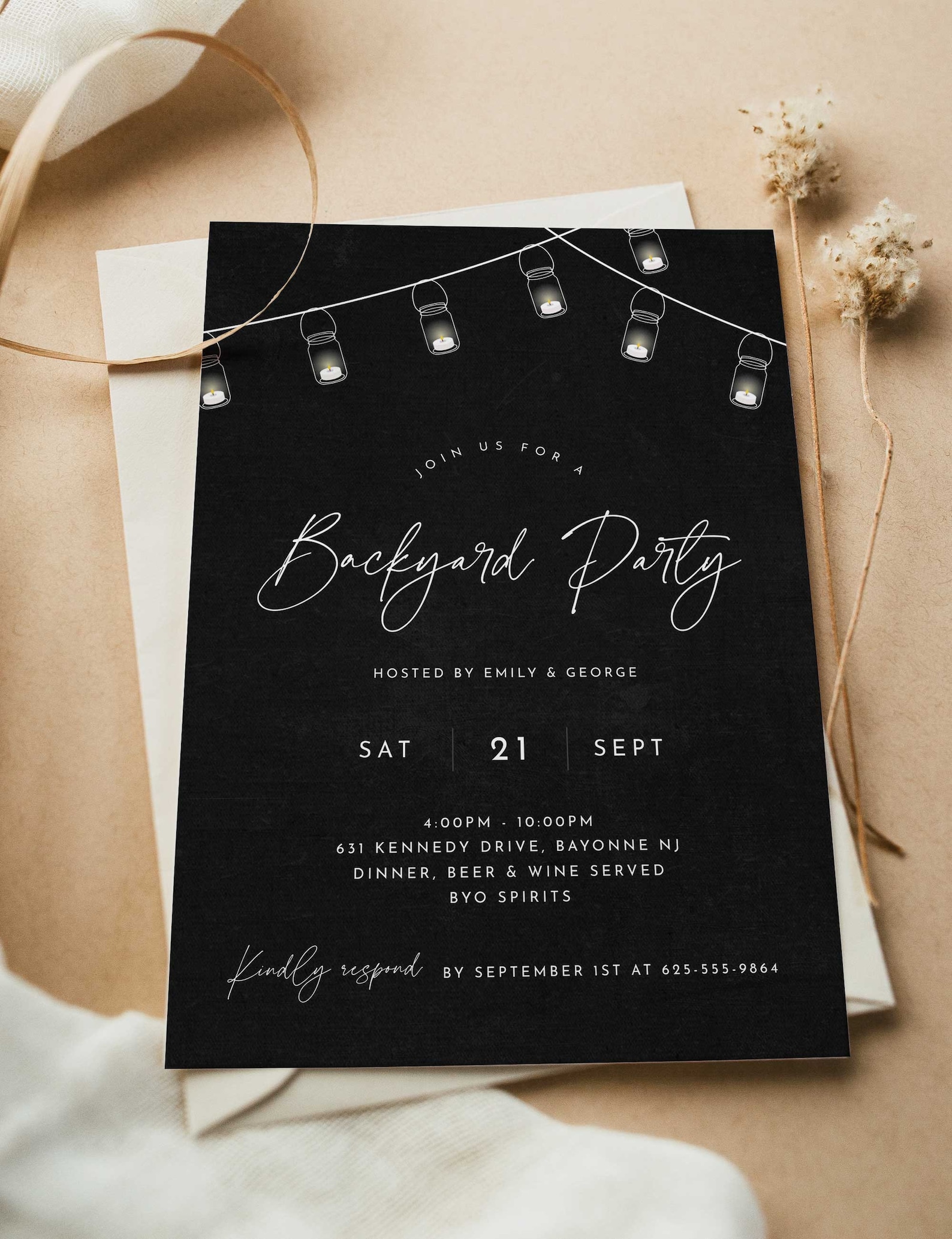 Backyard Party Invitation Template, Minimal Backyard Party Lights ...