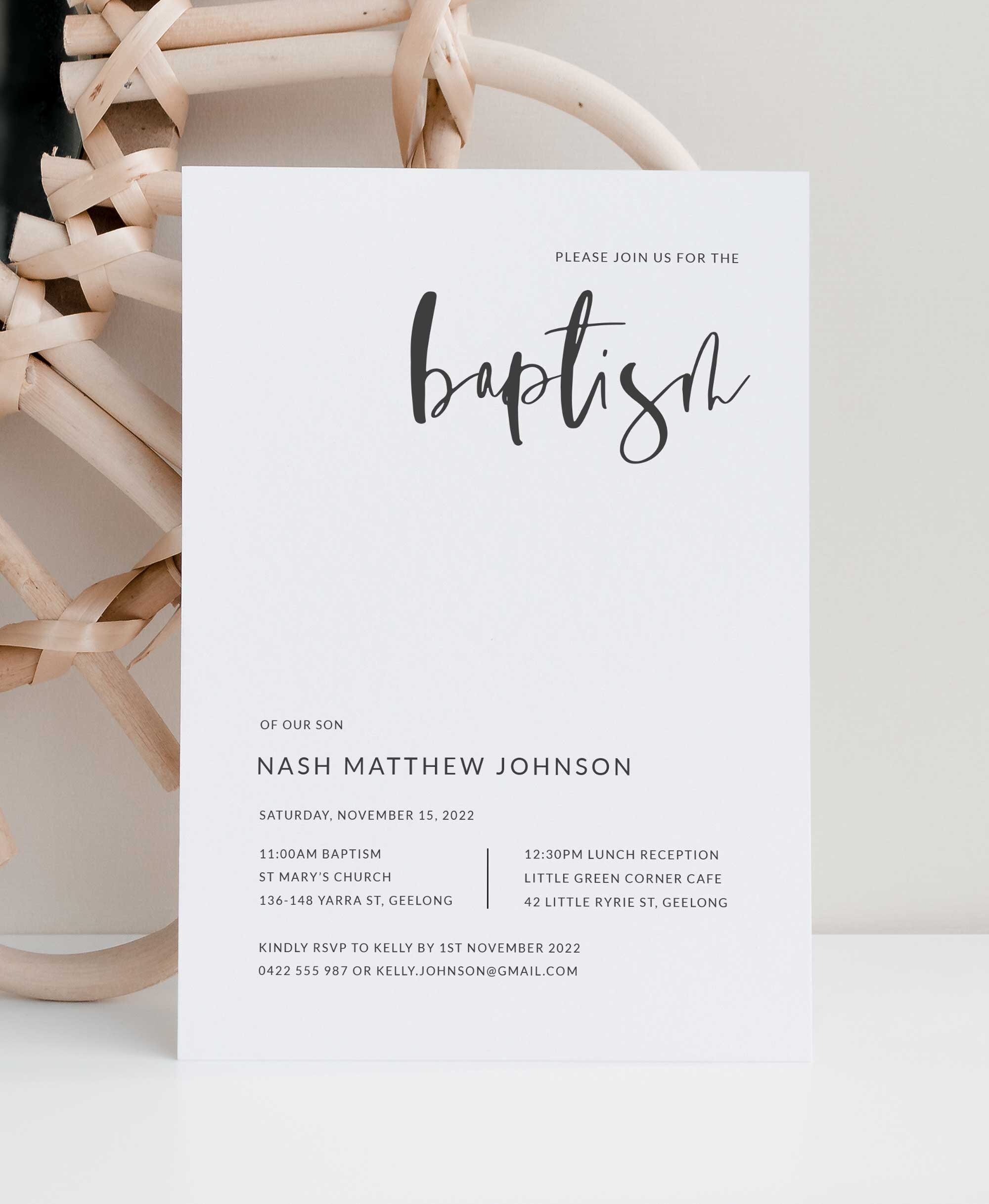 Modern Minimalist Baptism Invitation Template Simple Baptism - Etsy