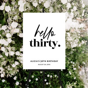Minimalist HELLO THIRTY 30th Birthday Party Welcome Sign, Hello 30 ...