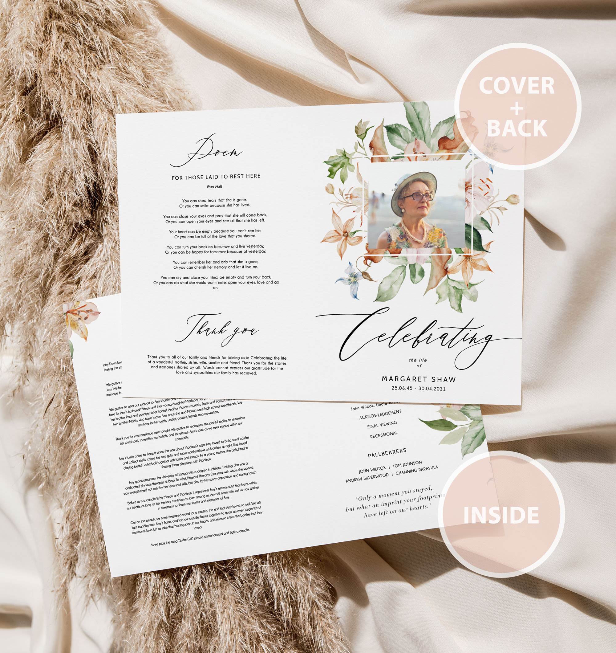 Floral Funeral Program Template Flowers Funeral Program - Etsy