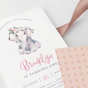 Elephant Birthday Invitation, Girl, Modern, Printable Invite, Cute ...
