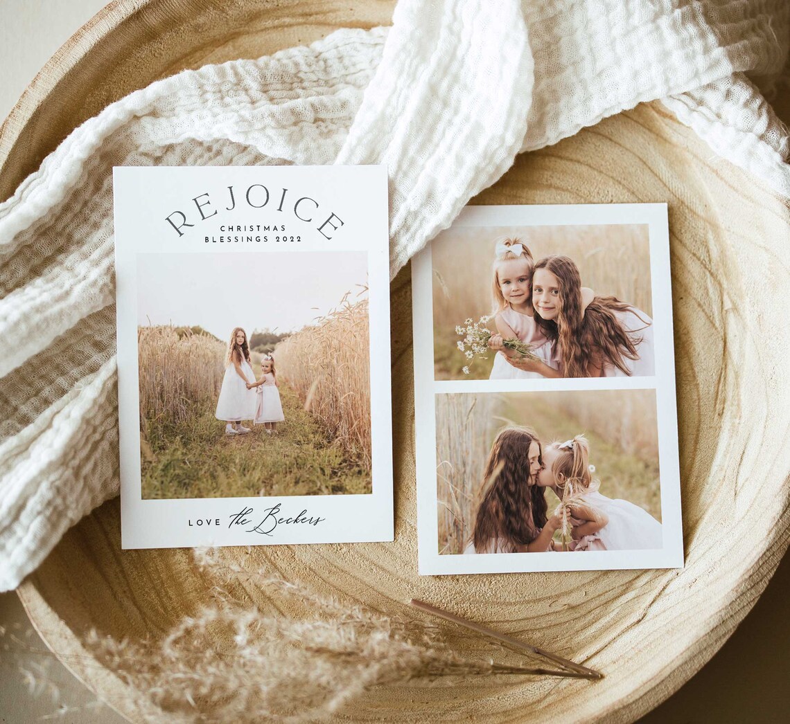 EDITABLE Rejoice Photo Holiday Card, Modern Minimalist Family Christmas ...