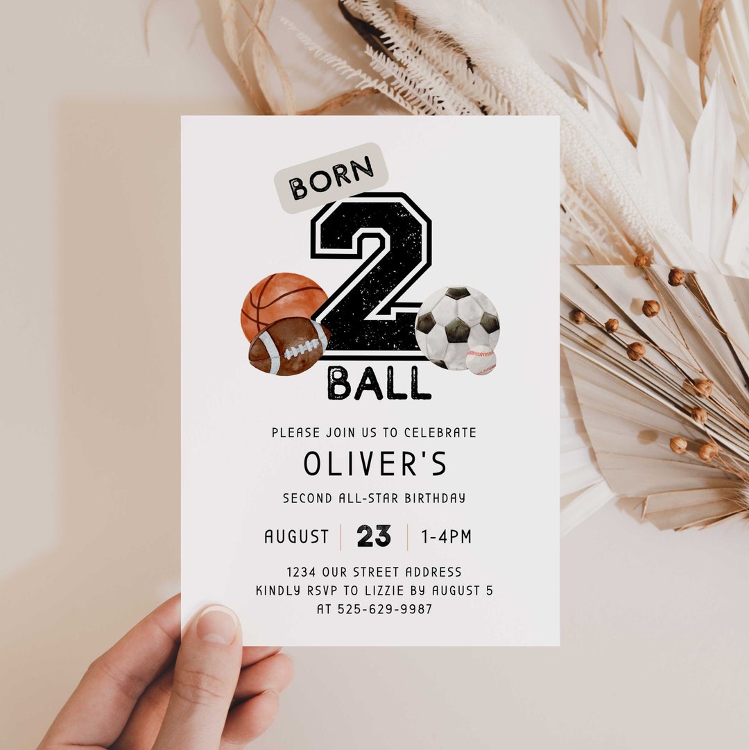 Born 2 Ball Birthday Invitation, Basketball Birthday Invitation, 2nd ...