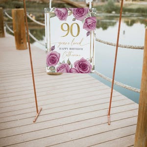 90th Birthday Welcome Sign, 90 Years Loved Sign, Floral and Gold 90th ...