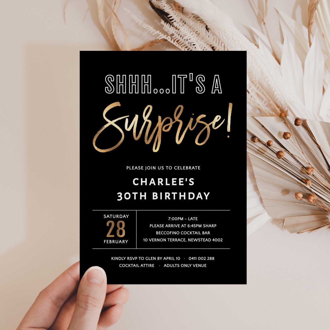 Surprise 30th Birthday Invitation Template Black and Gold | Etsy