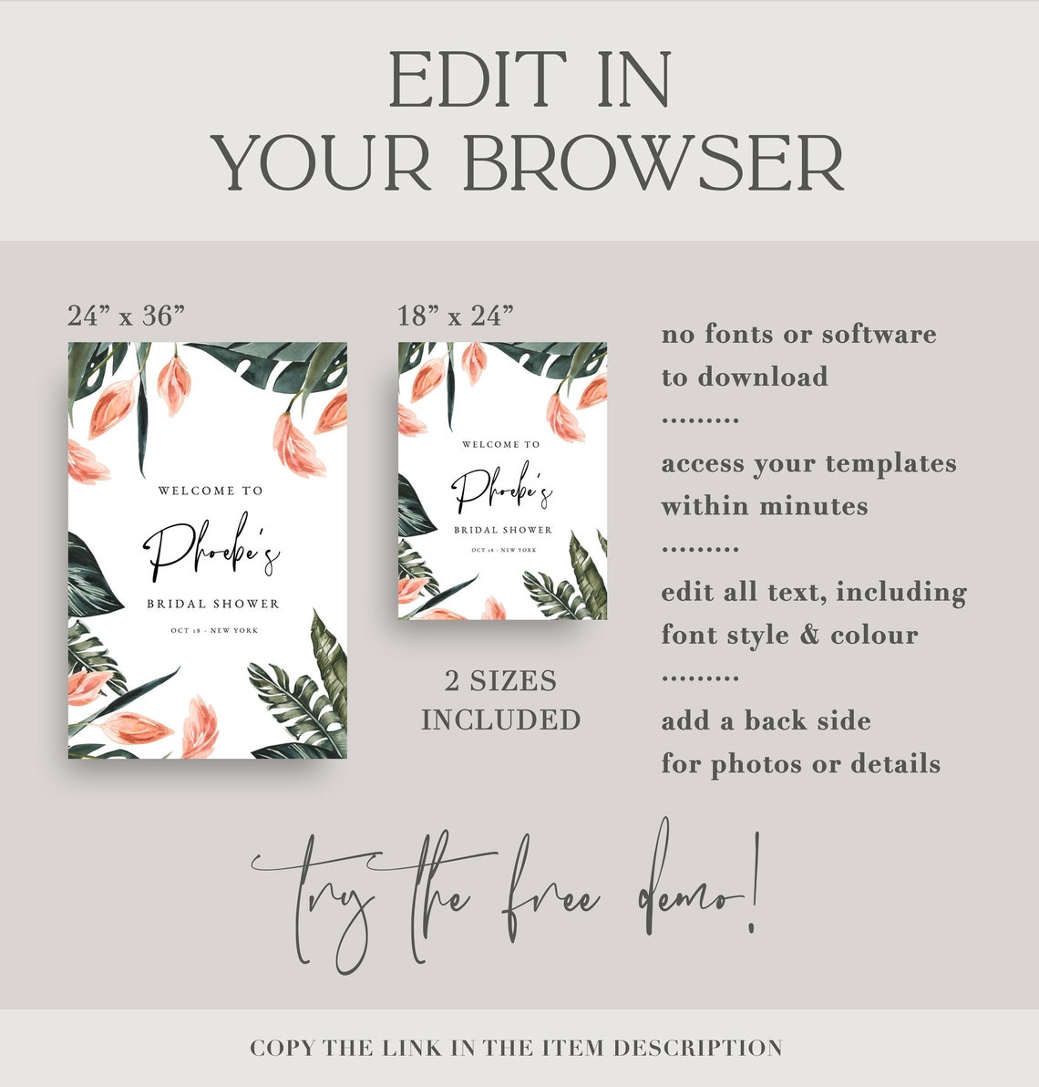 BIMINI Tropical Bridal Shower Welcome Sign Template Beach - Etsy