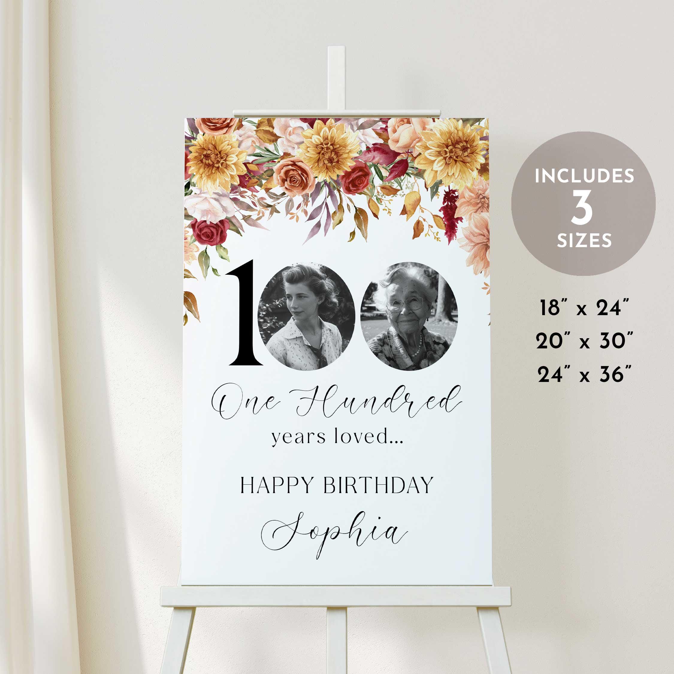 100th Birthday Welcome Sign, 100th Welcome Poster With Photo, Fall ...