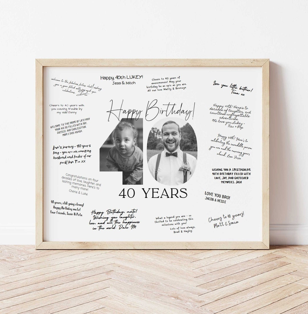 40th Birthday Signature Board Printable, Minimal 40th Birthday Photo ...