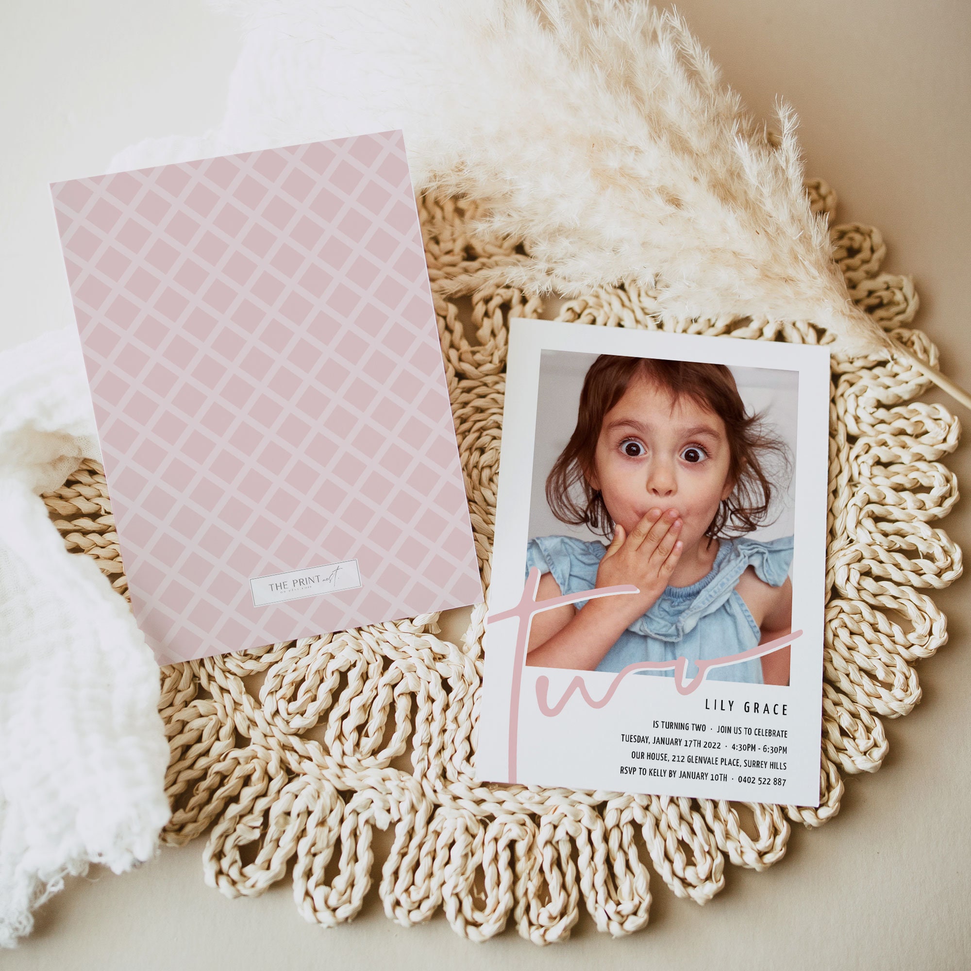 Girl 2nd Birthday Invitation With Photo Simple 2nd Birthday | Etsy