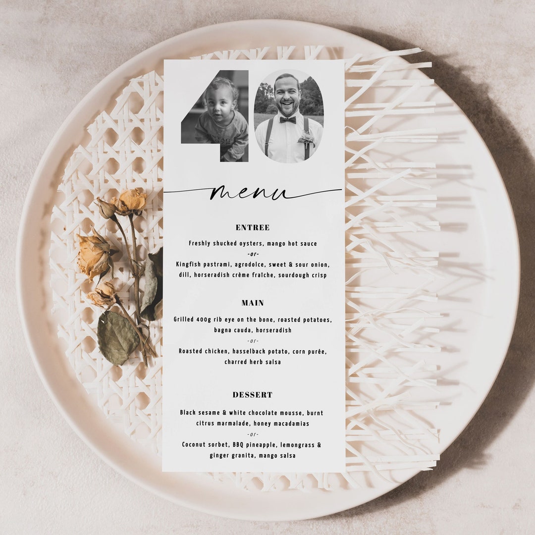 40th Birthday Menu Cards, 40th Menu DL, 40th Birthday Editable Menu ...