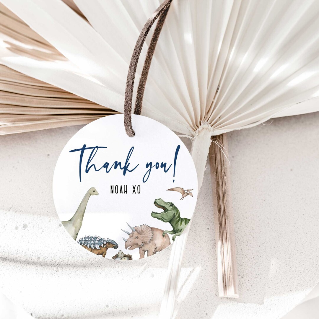 Dinosaur Round Favor Tag, Dinosaur Birthday Decorations, Favors, Thank ...