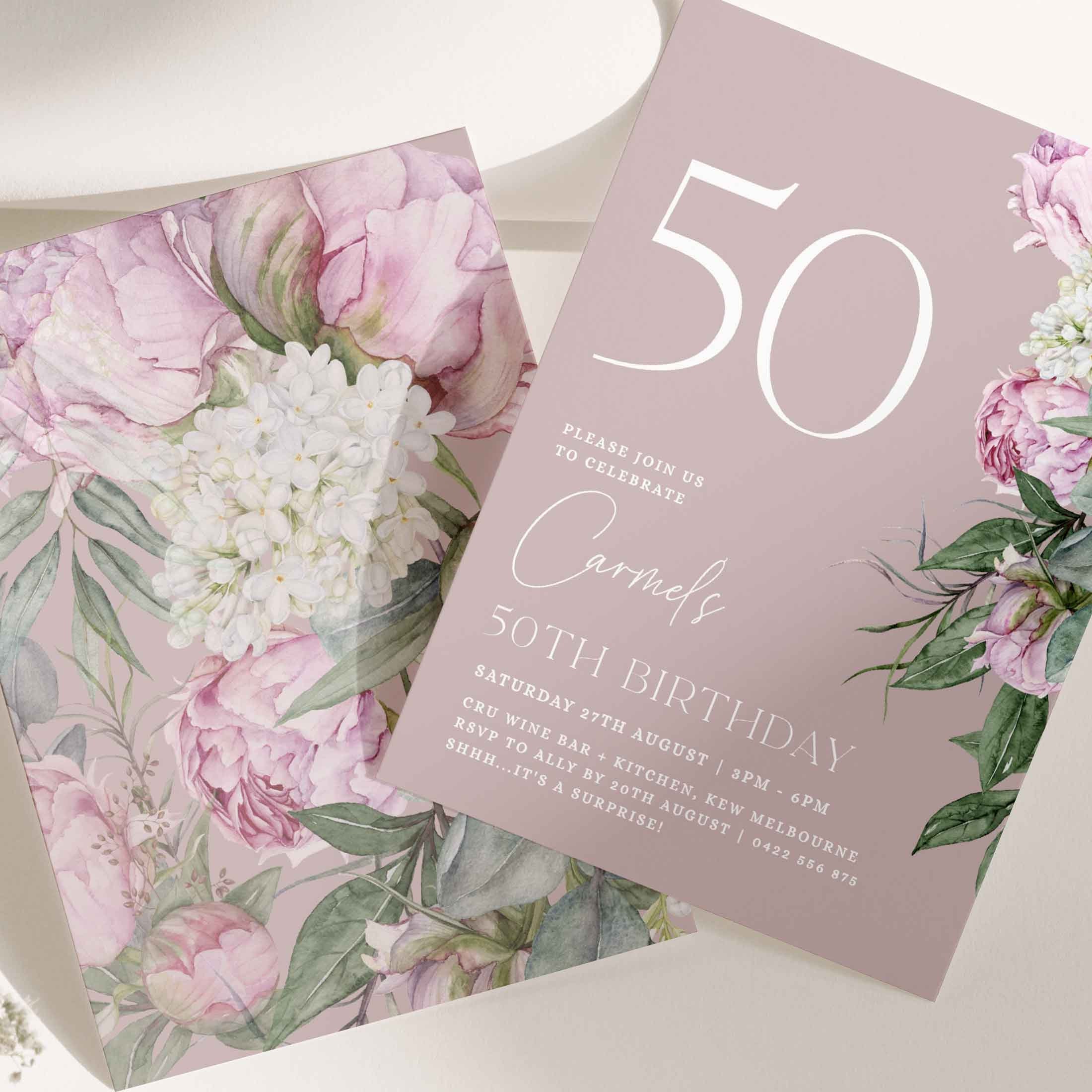 50th Birthday Invitation for Women, Feminine 50th Invitation, 50th ...