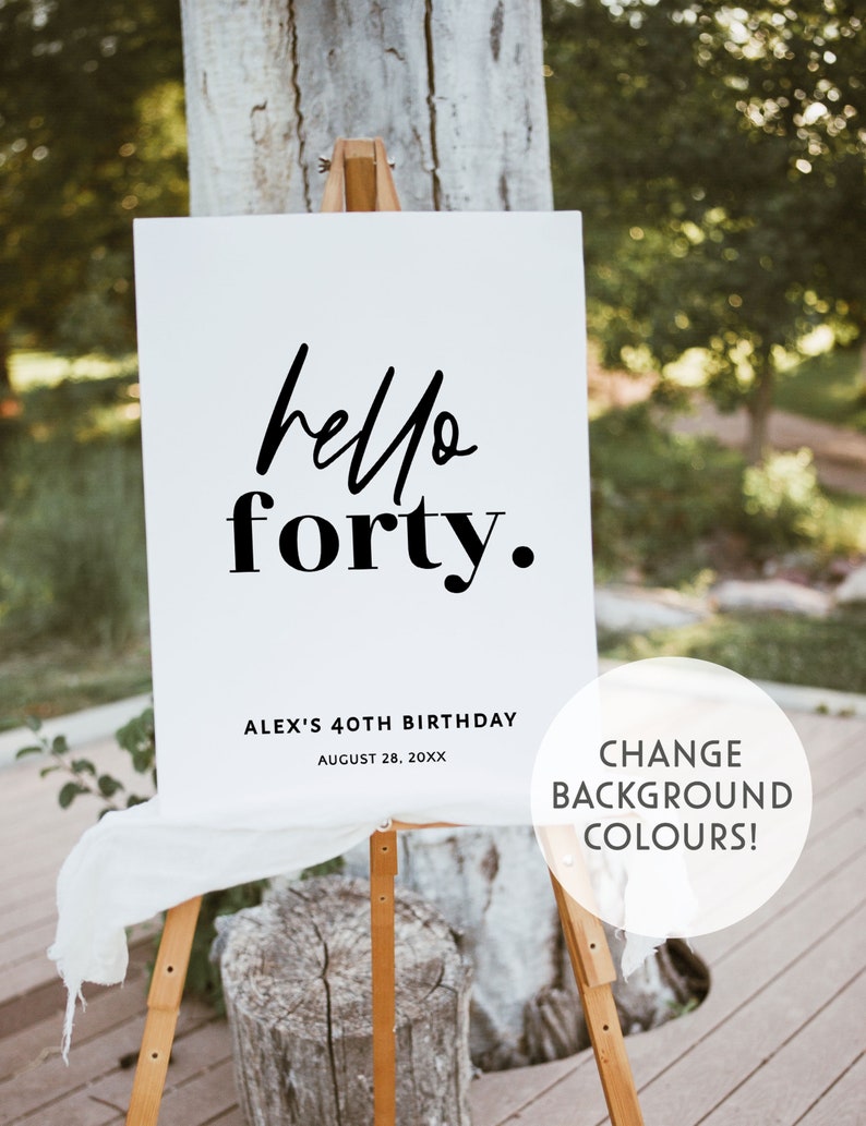 Minimalist HELLO FORTY 40th Birthday Party Welcome Sign, Hello 40 ...