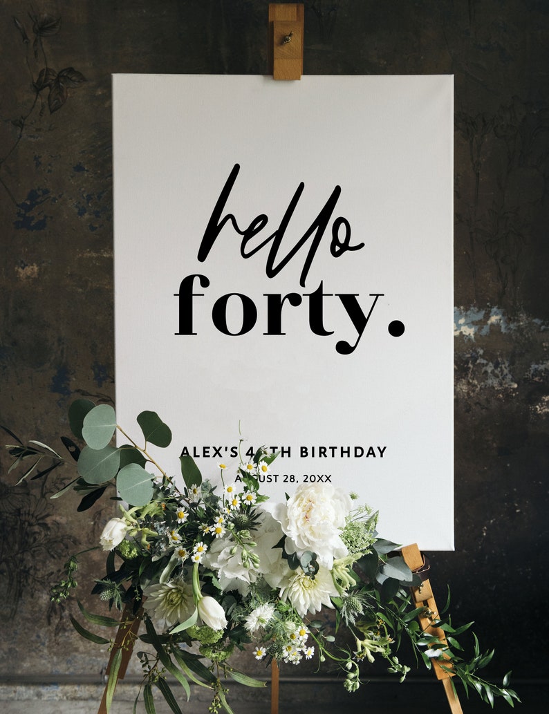 Minimalist HELLO FORTY 40th Birthday Party Welcome Sign Hello | Etsy