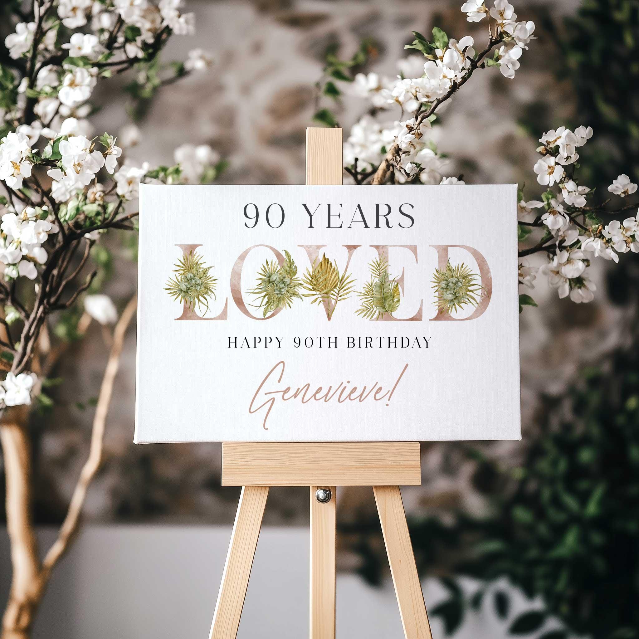 90th Birthday Party Welcome Sign, 90 Years Loved, Rose Gold Birthday ...