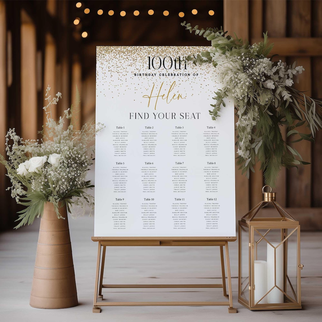 Birthday Seating Chart, 100th Birthday Table Seating Sign, Find Your ...