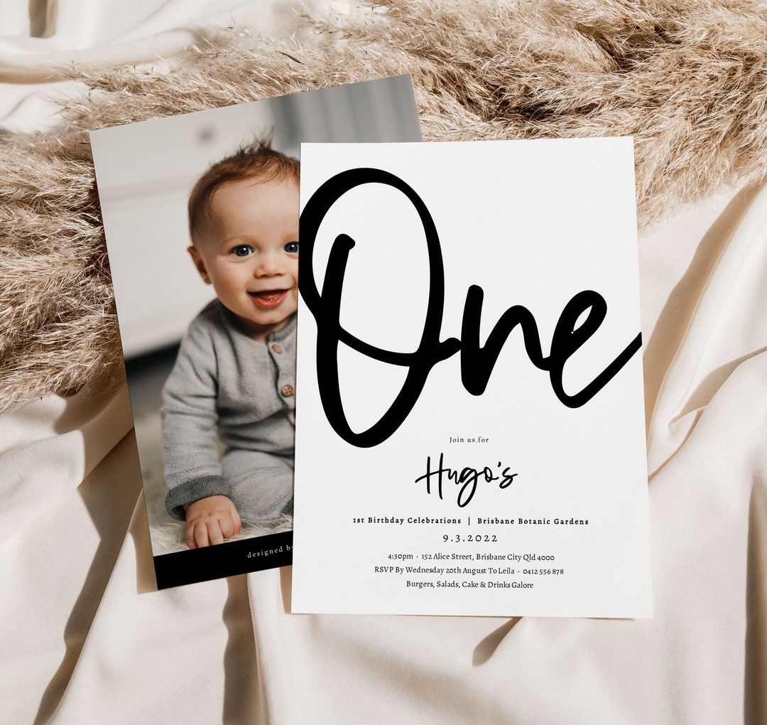 Minimal Boys 1st Birthday Invitation With Photo, 1st Birthday ...