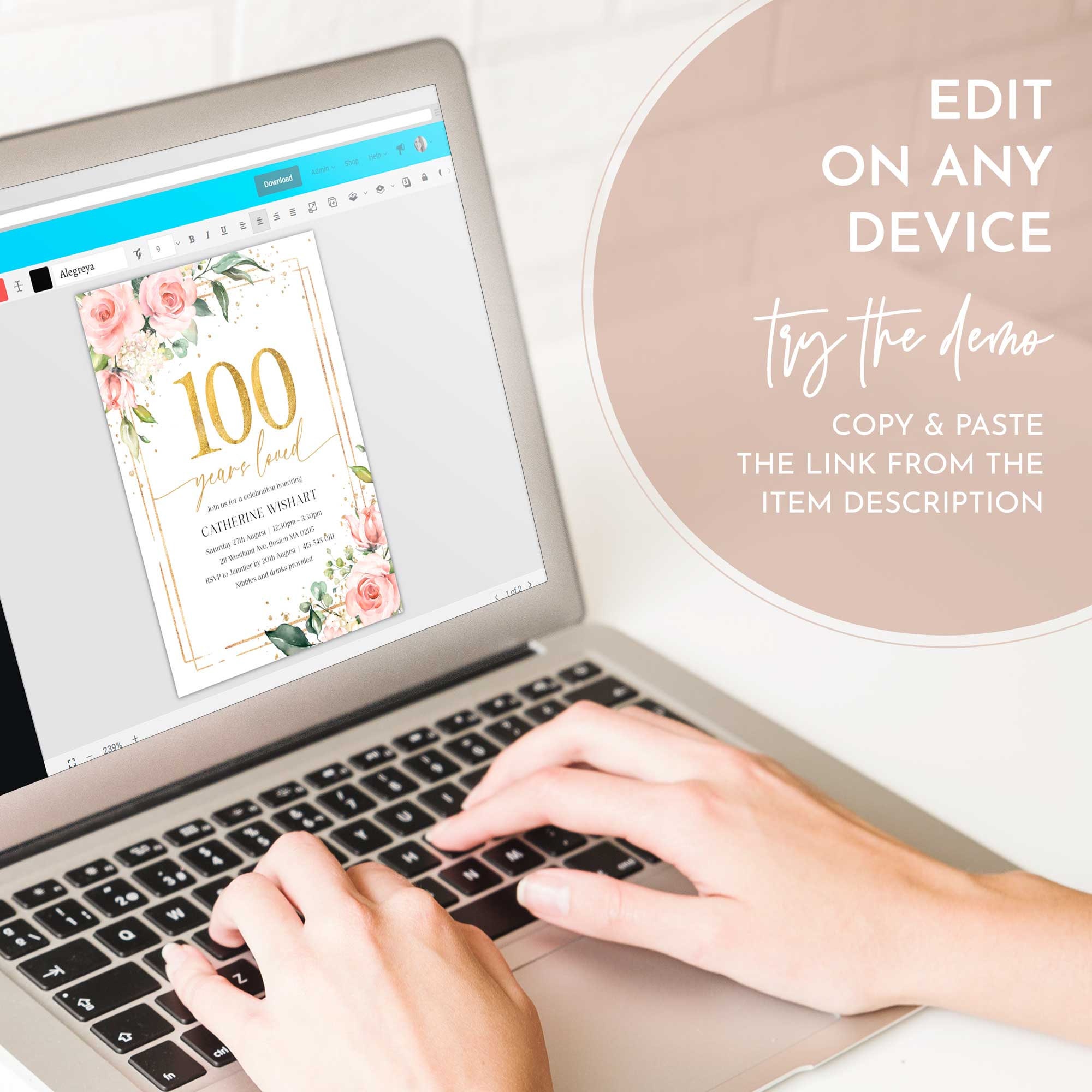100 Years Loved Invitations, 100th Birthday Invitation for Woman ...