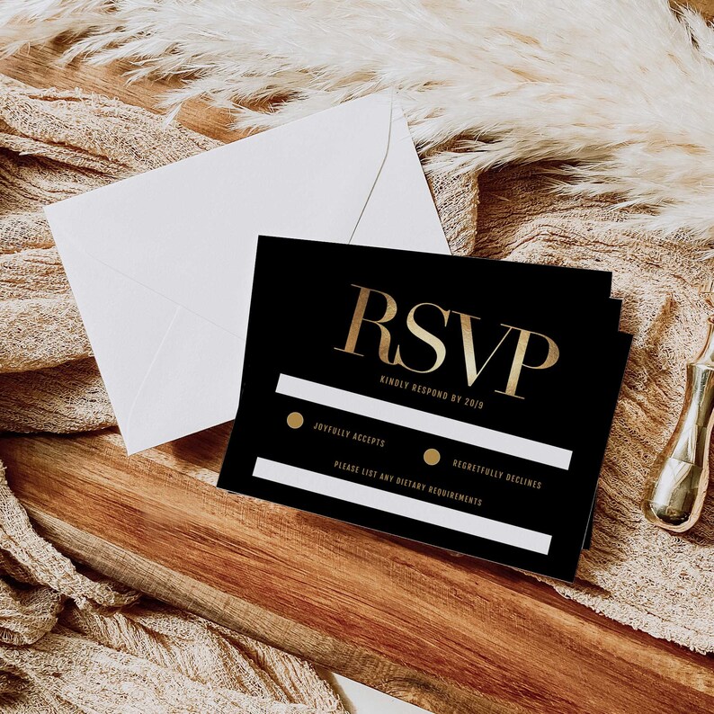 ZARA Black and Gold RSVP Template Black and Gold Response - Etsy