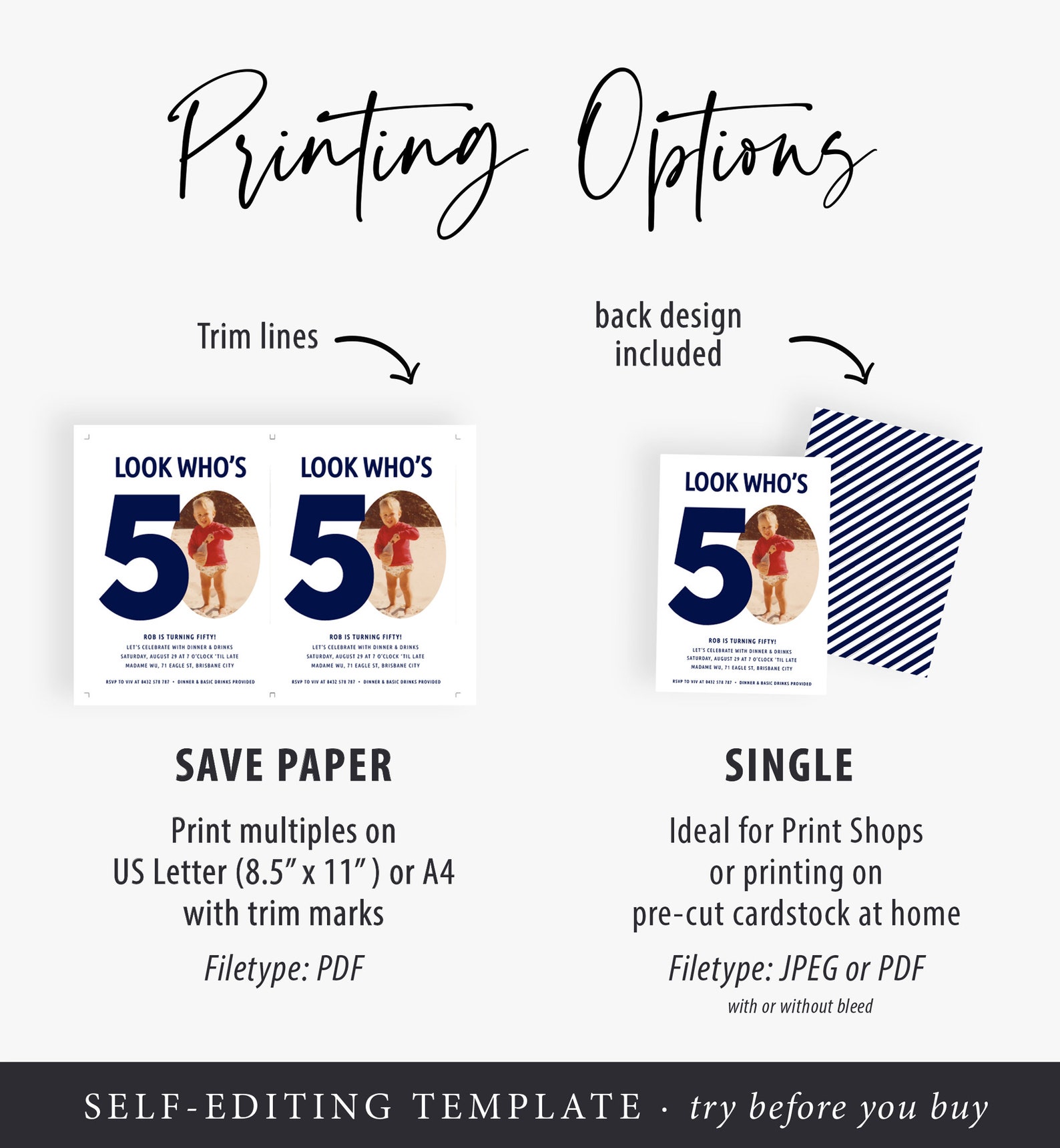 Navy 50th Invitation With Photo Look Who's 50 50th - Etsy