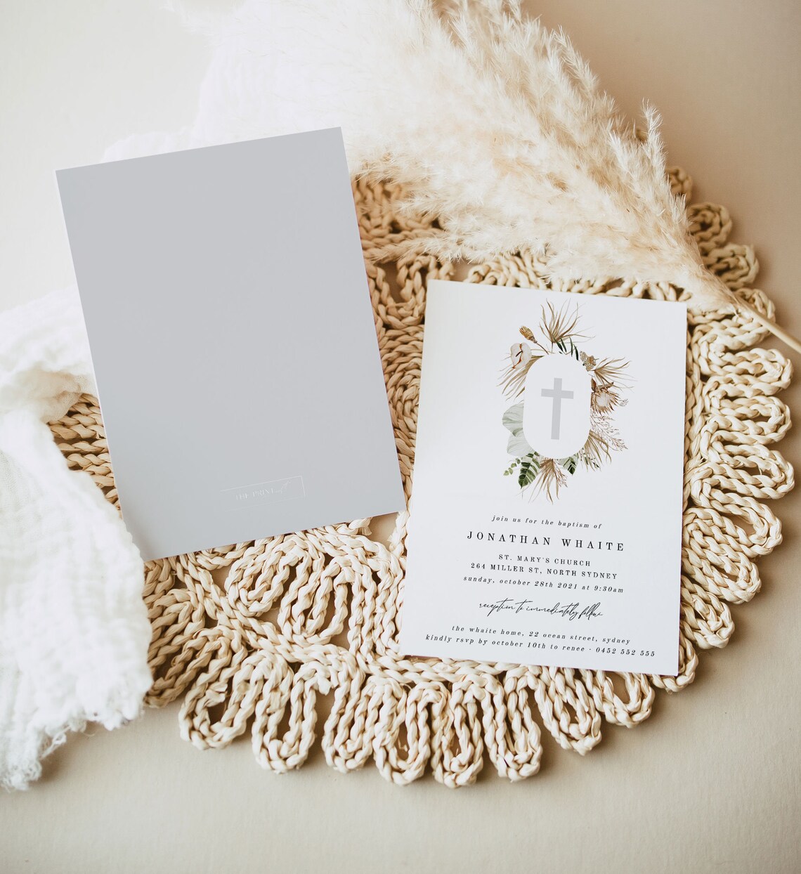 QUINN Boho Baptism Invitation Template Boy Baptism - Etsy