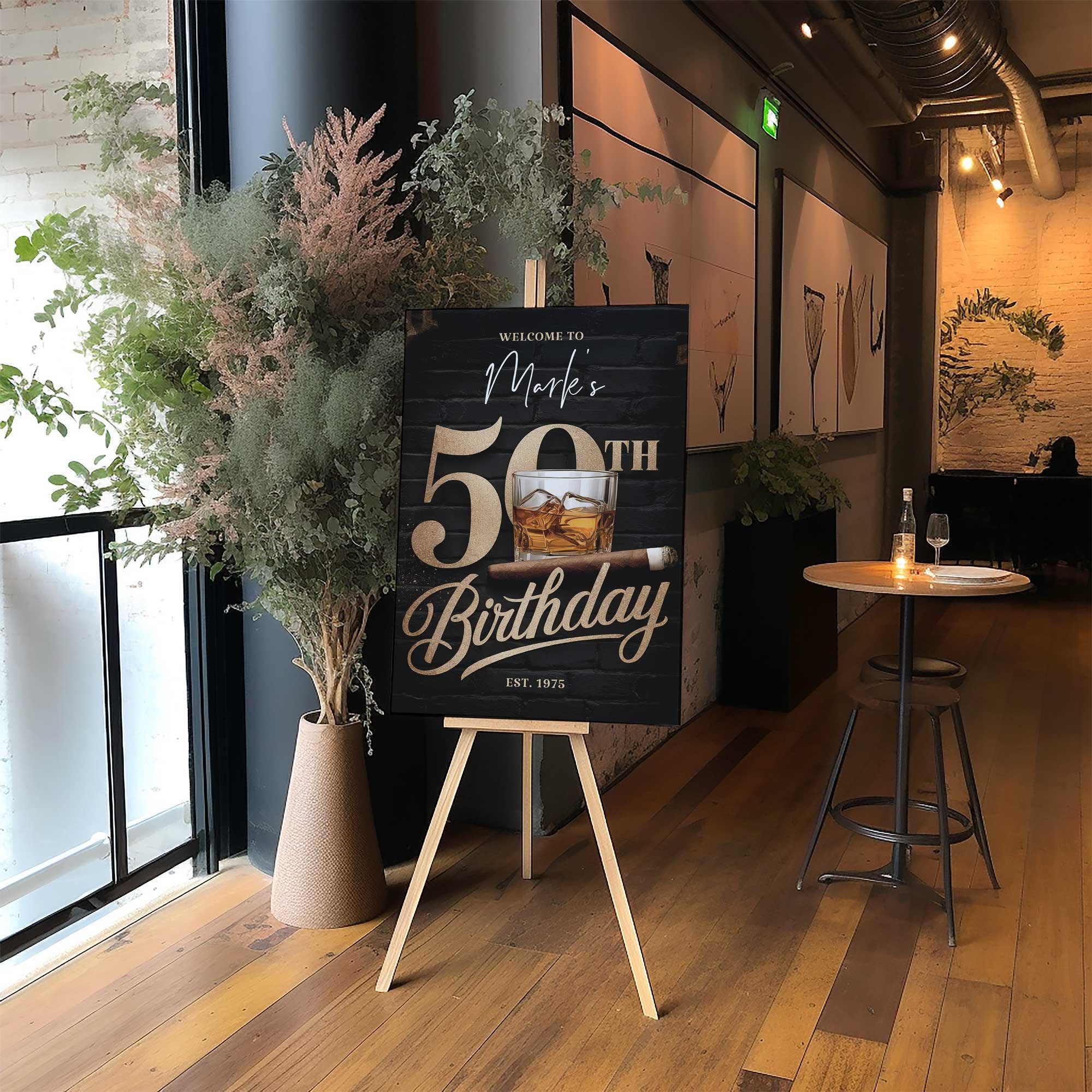 Printable Men's 50th Birthday Party Whiskey Welcome Sign, 50 Cheers ...