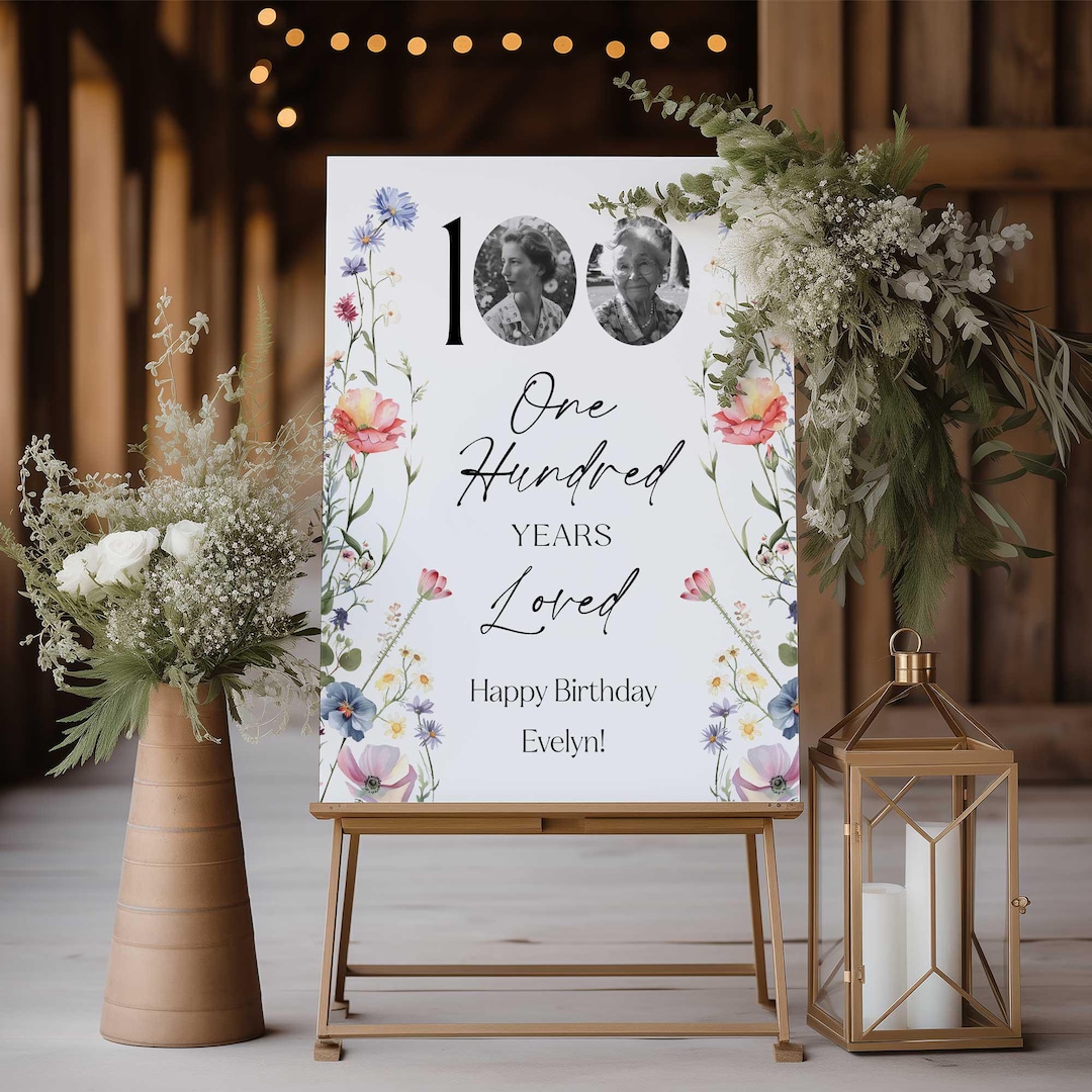 100th Birthday Party Welcome Sign, 100 Years Loved Sign, Centenarian ...