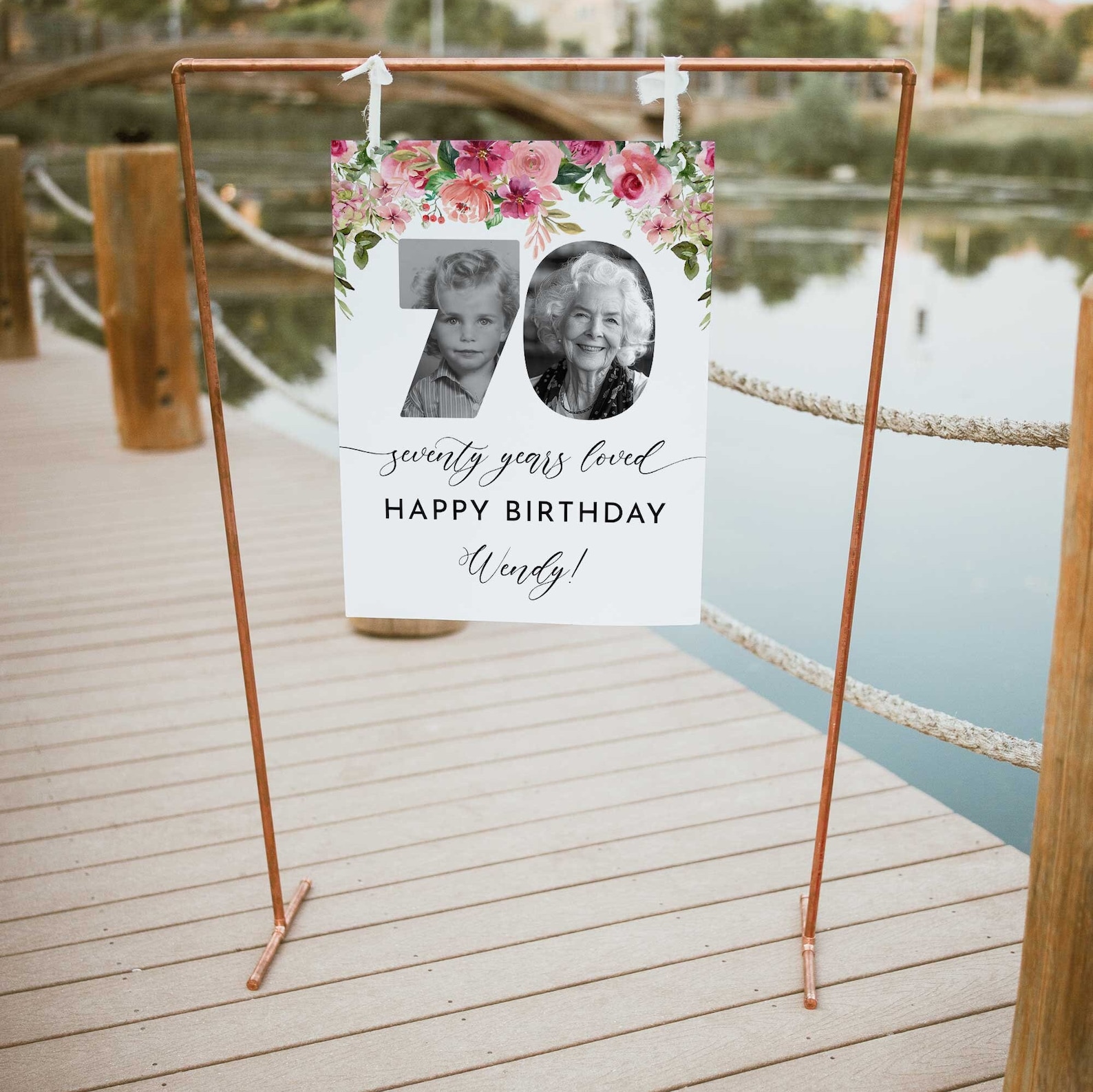 70 Years Loved Sign, 70th Birthday Welcome Sign, Floral 70th Welcome ...