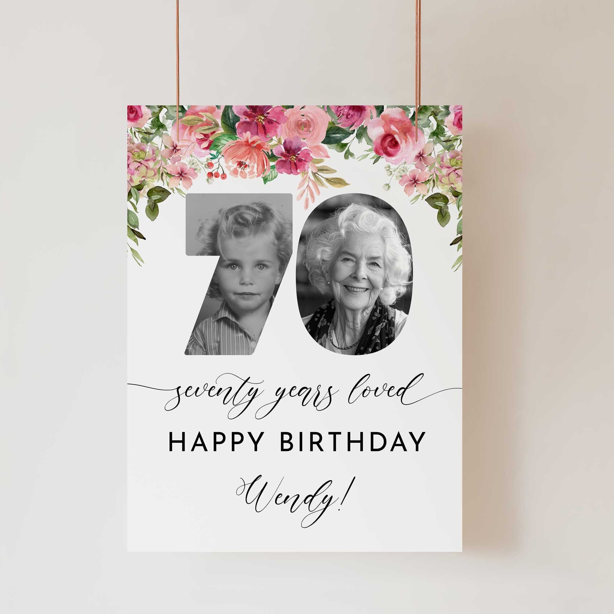 70 Years Loved Sign, 70th Birthday Welcome Sign, Floral 70th Welcome ...