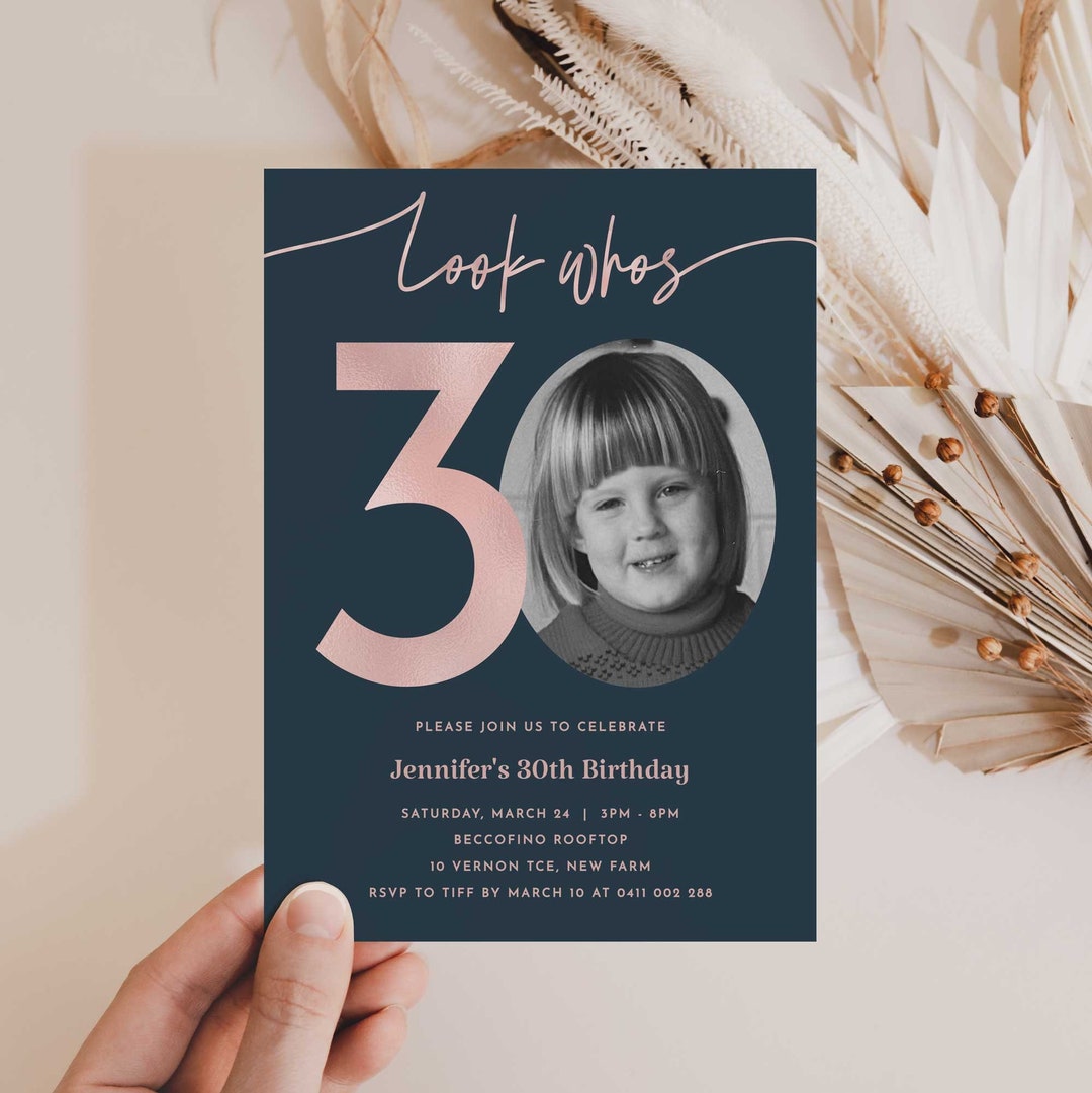 Feminine 30th Birthday Invitation Template, Look Who's 30, Photo 30th ...